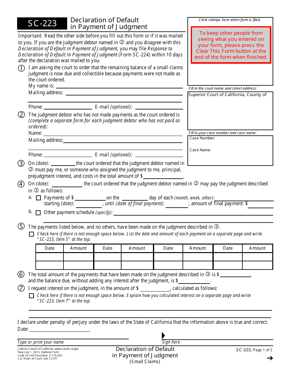 Form SC-223 - Fill Out, Sign Online and Download Fillable PDF ...