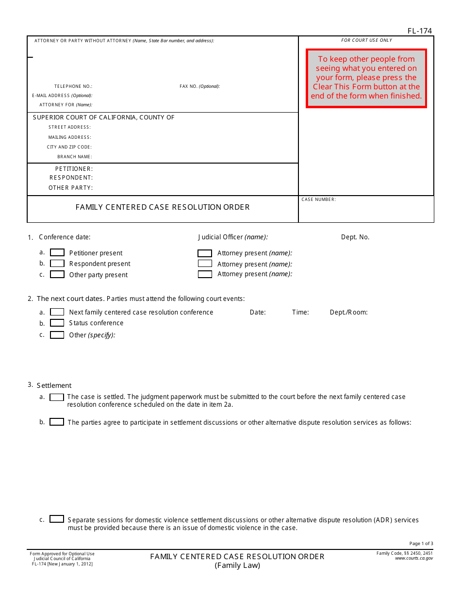 Form FL-174 - Fill Out, Sign Online and Download Fillable PDF ...