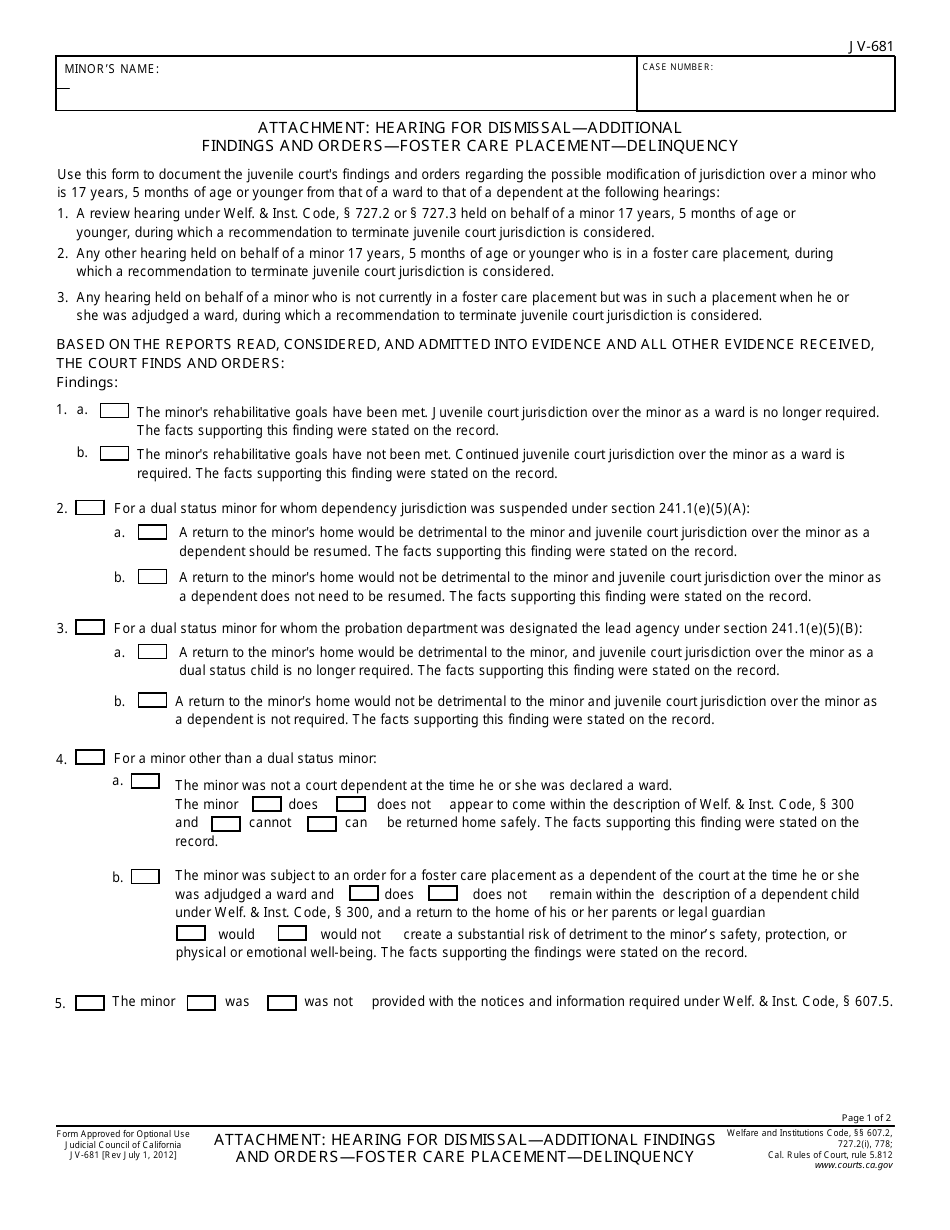 Form JV-681 - Fill Out, Sign Online and Download Fillable PDF ...