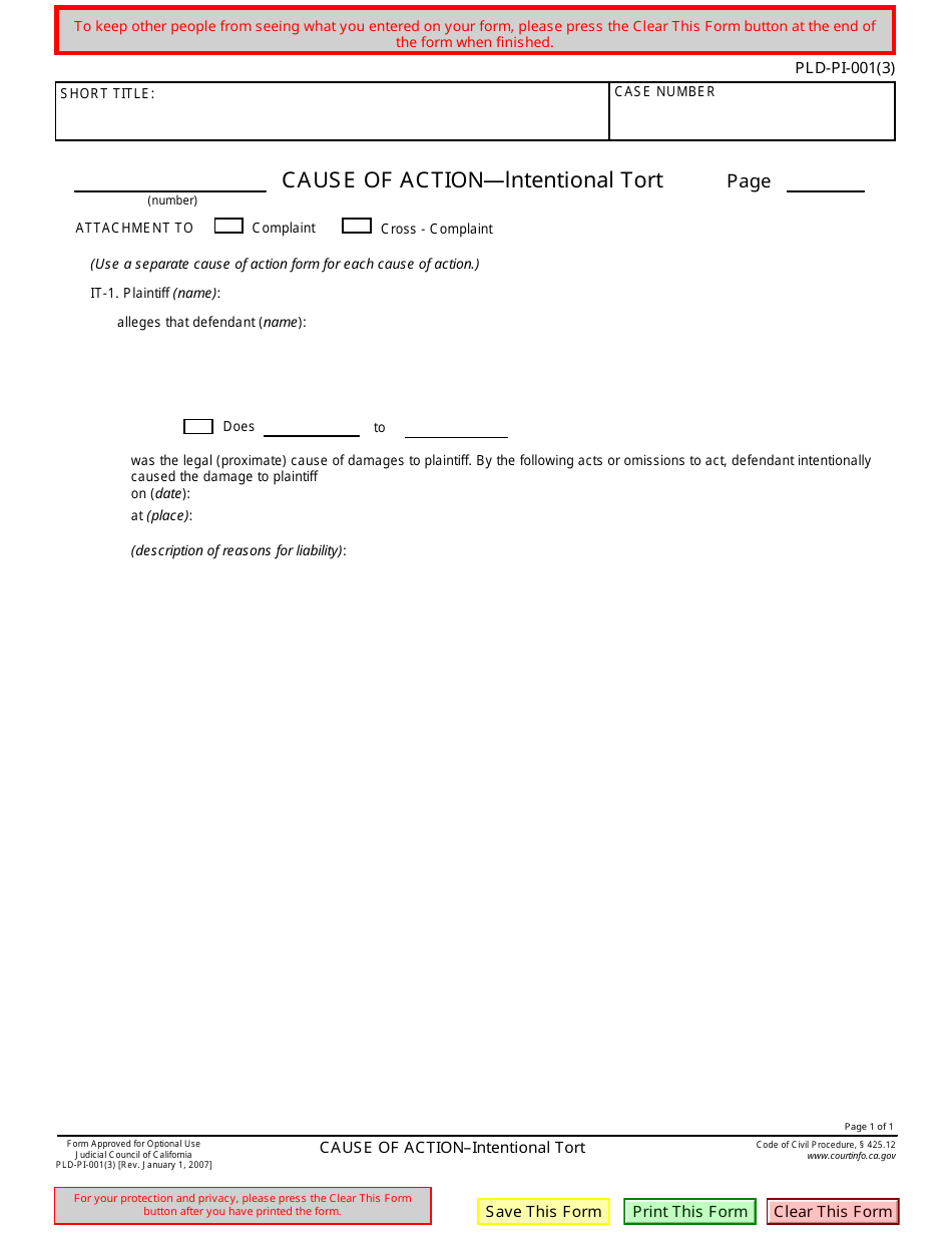 Form PLD-PI-001(3) - Fill Out, Sign Online and Download Fillable PDF ...