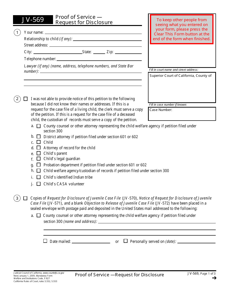 Form JV-569 - Fill Out, Sign Online and Download Fillable PDF ...