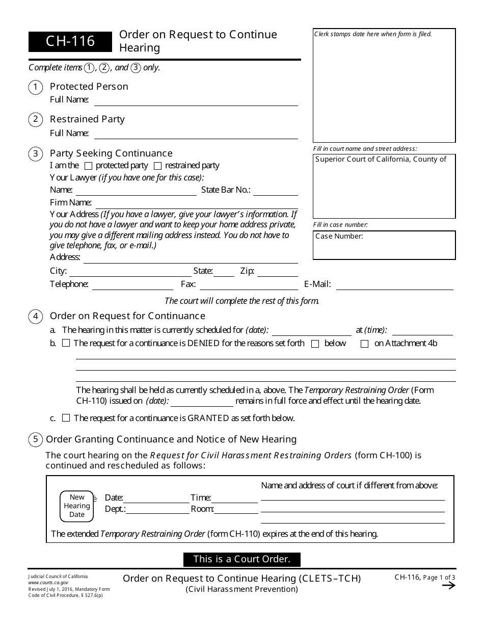 Form CH-116 - Fill Out, Sign Online and Download Fillable PDF ...