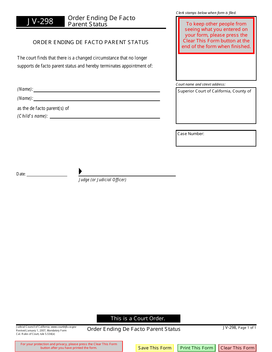 Form JV-298 - Fill Out, Sign Online and Download Fillable PDF ...
