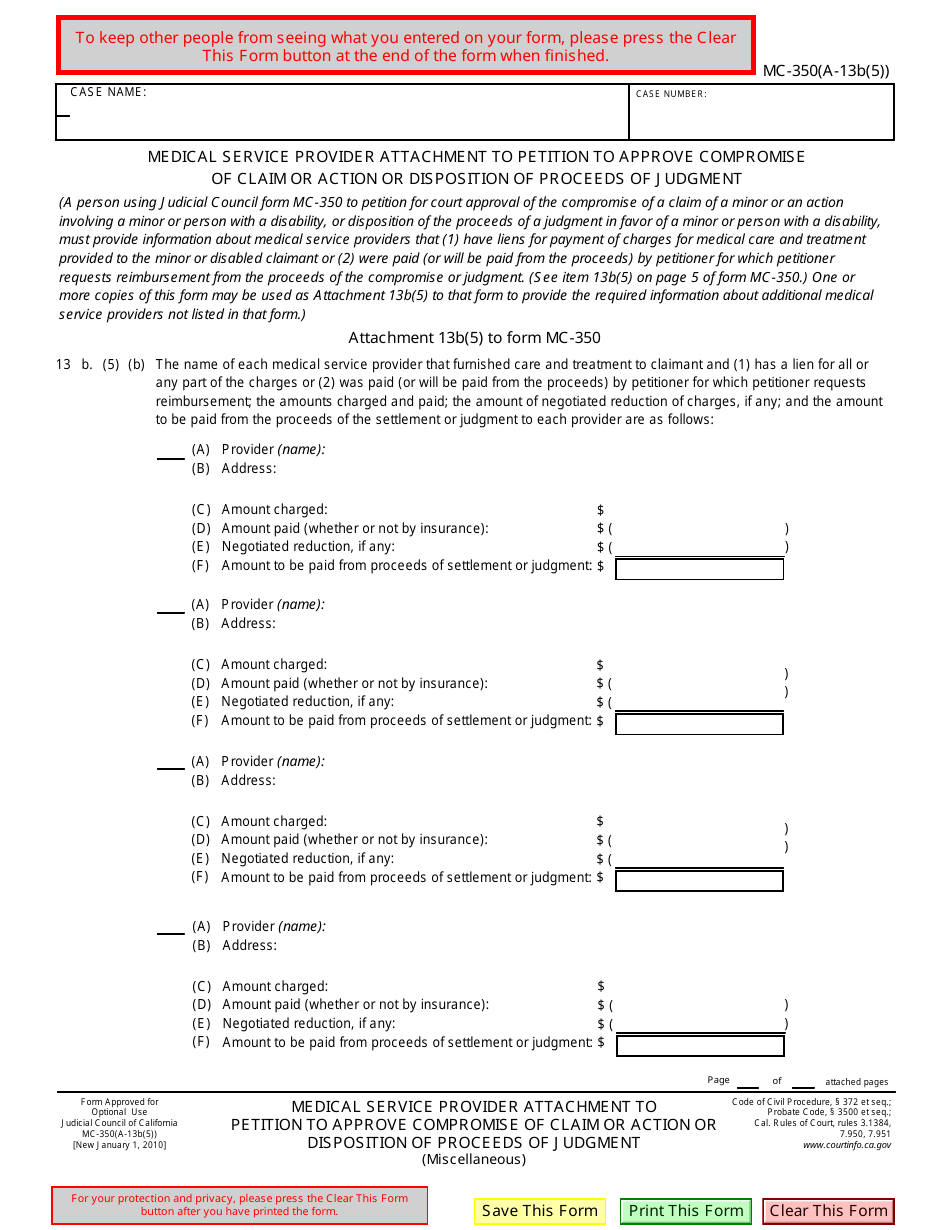 Form MC-350 Attachment 13B(5) - Fill Out, Sign Online and Download ...