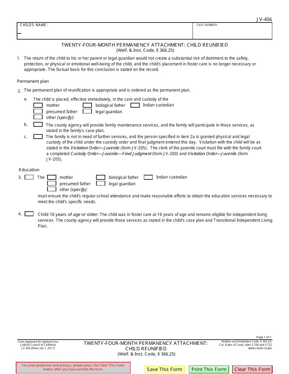 Form JV-456 - Fill Out, Sign Online and Download Fillable PDF ...