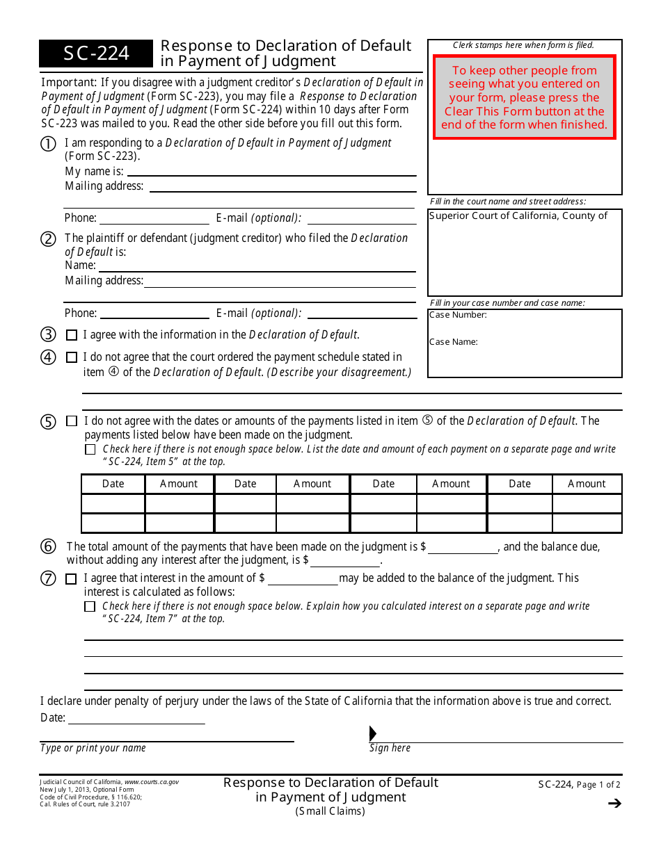 Form SC-224 - Fill Out, Sign Online and Download Fillable PDF ...