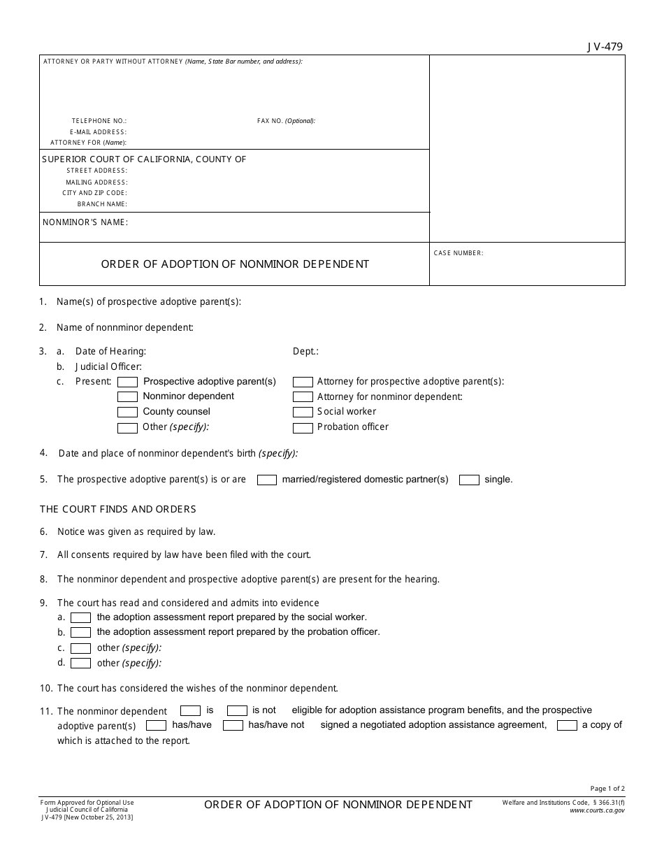 Form JV-479 - Fill Out, Sign Online and Download Fillable PDF ...