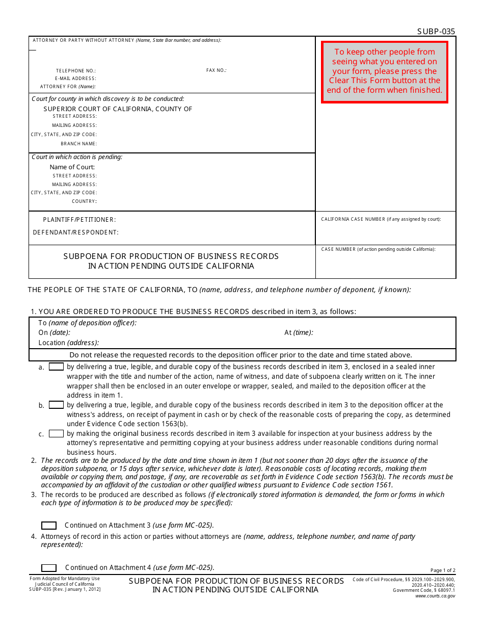 Form SUBP-035 - Fill Out, Sign Online and Download Fillable PDF ...