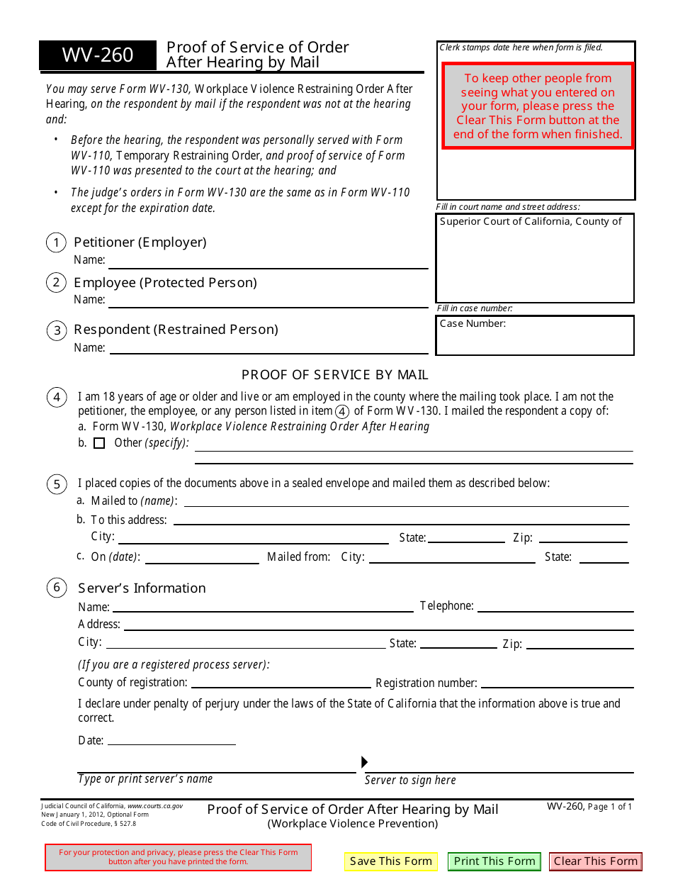 Form WV-260 Download Fillable PDF or Fill Online Proof of Service of ...