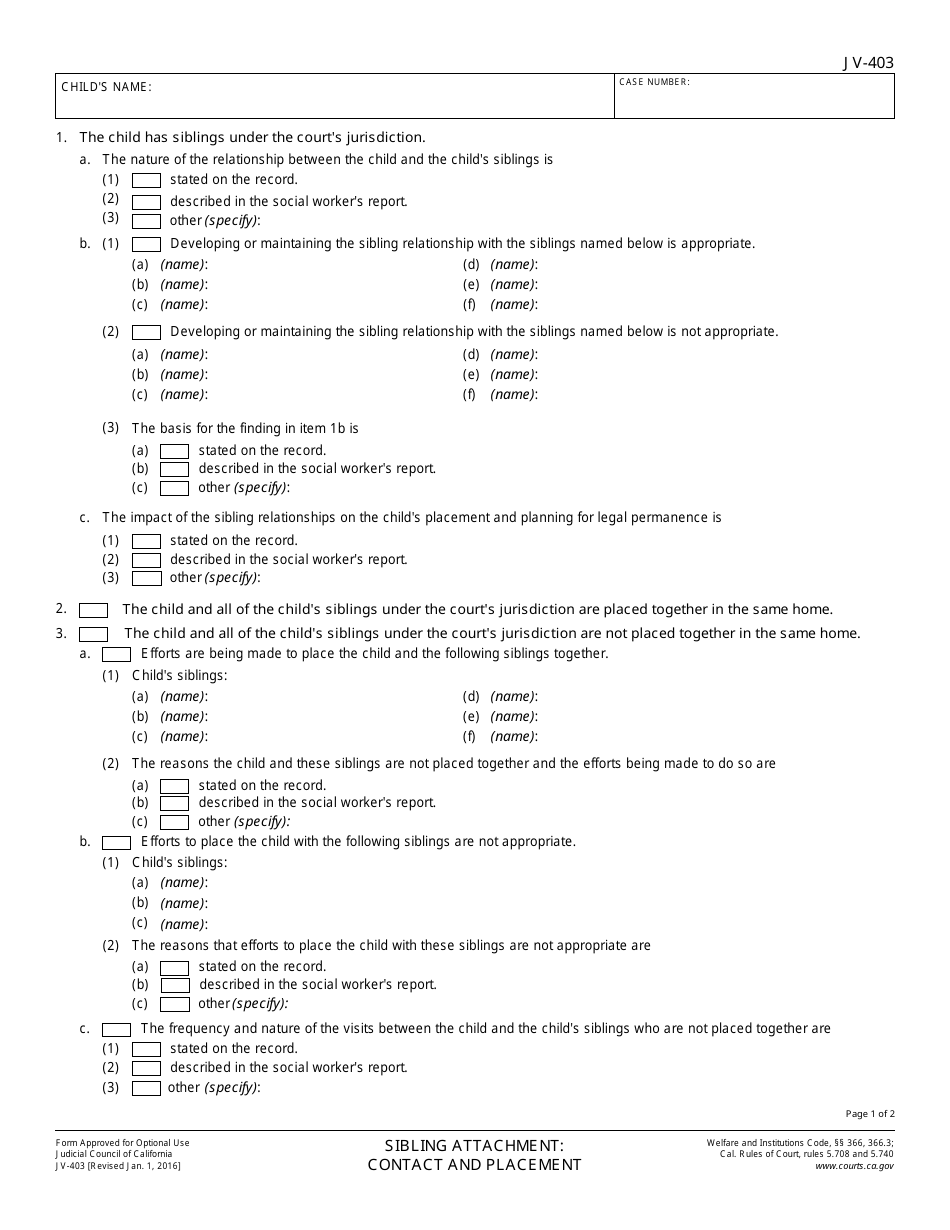 Form JV-403 - Fill Out, Sign Online and Download Fillable PDF ...