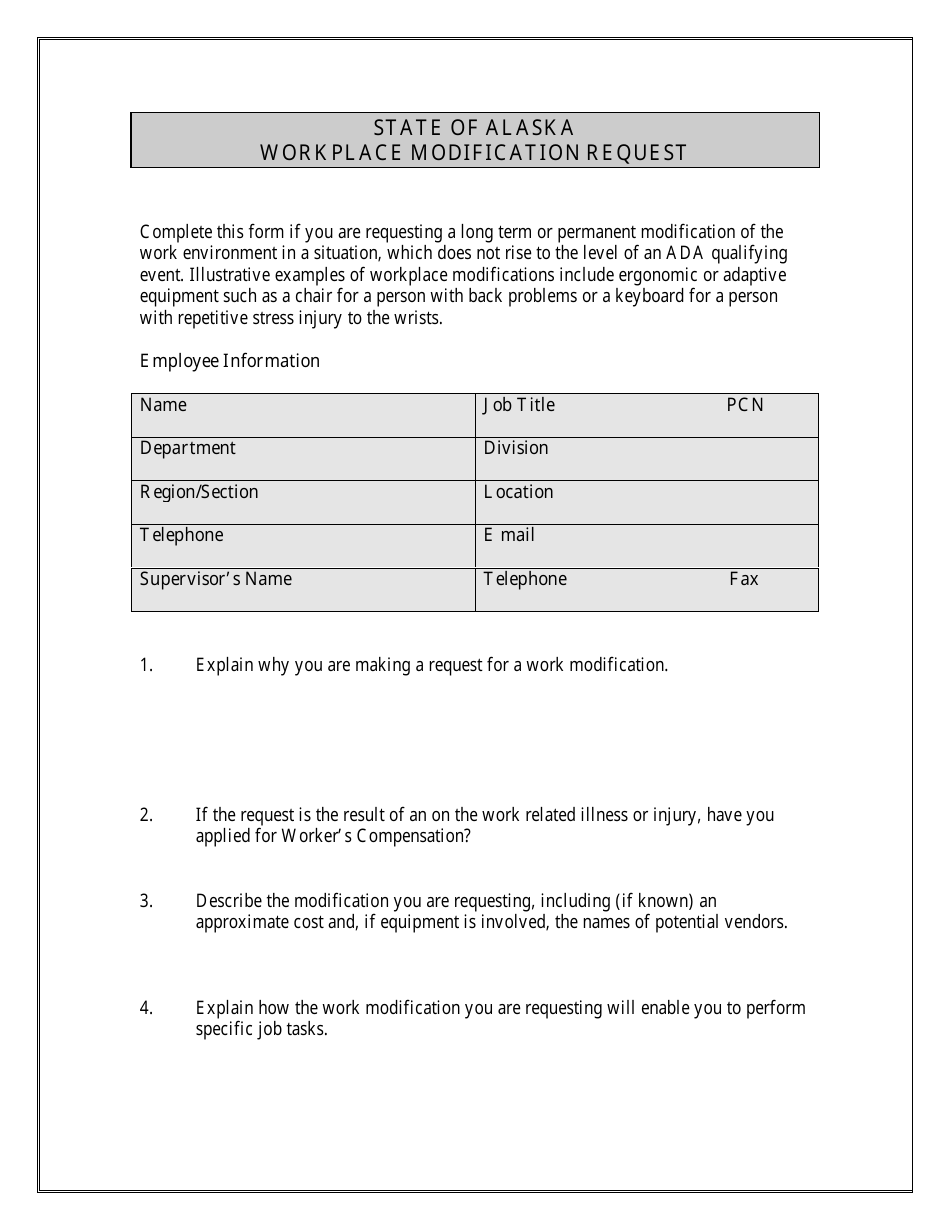 Alaska Workplace Modification Request - Fill Out, Sign Online and ...