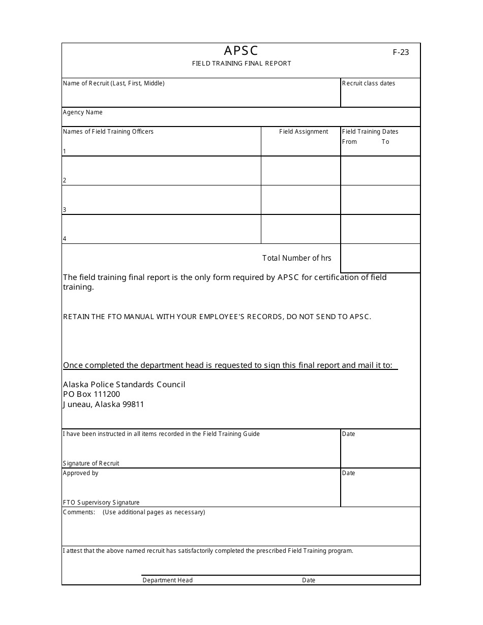 Form F-23 - Fill Out, Sign Online and Download Printable PDF, Alaska ...