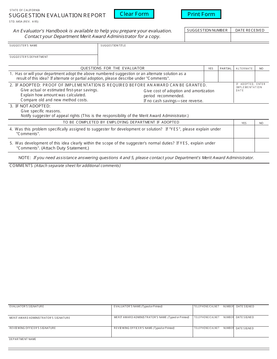 Form STD.645 A - Fill Out, Sign Online and Download Fillable PDF ...