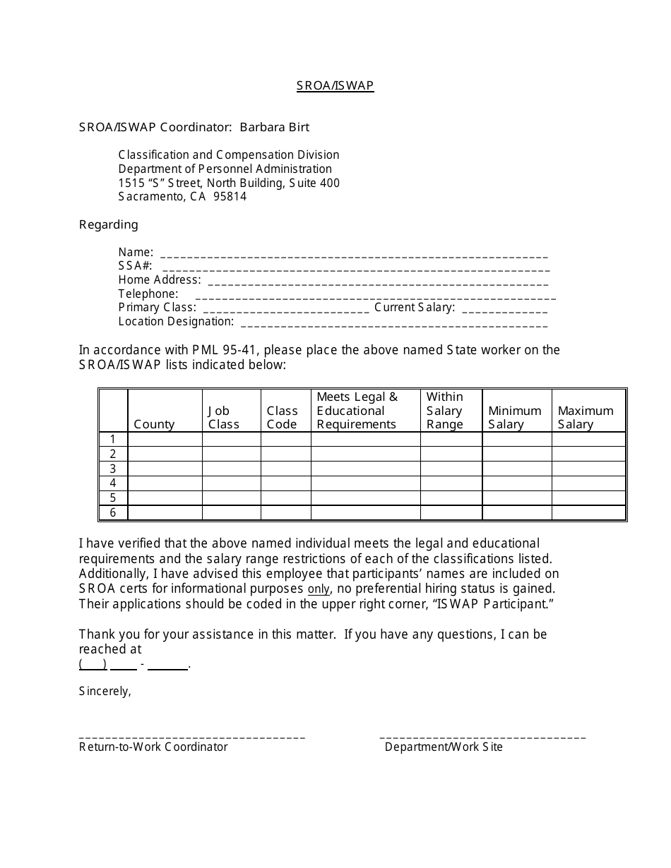 California Sroa/Iswap - Fill Out, Sign Online and Download PDF ...