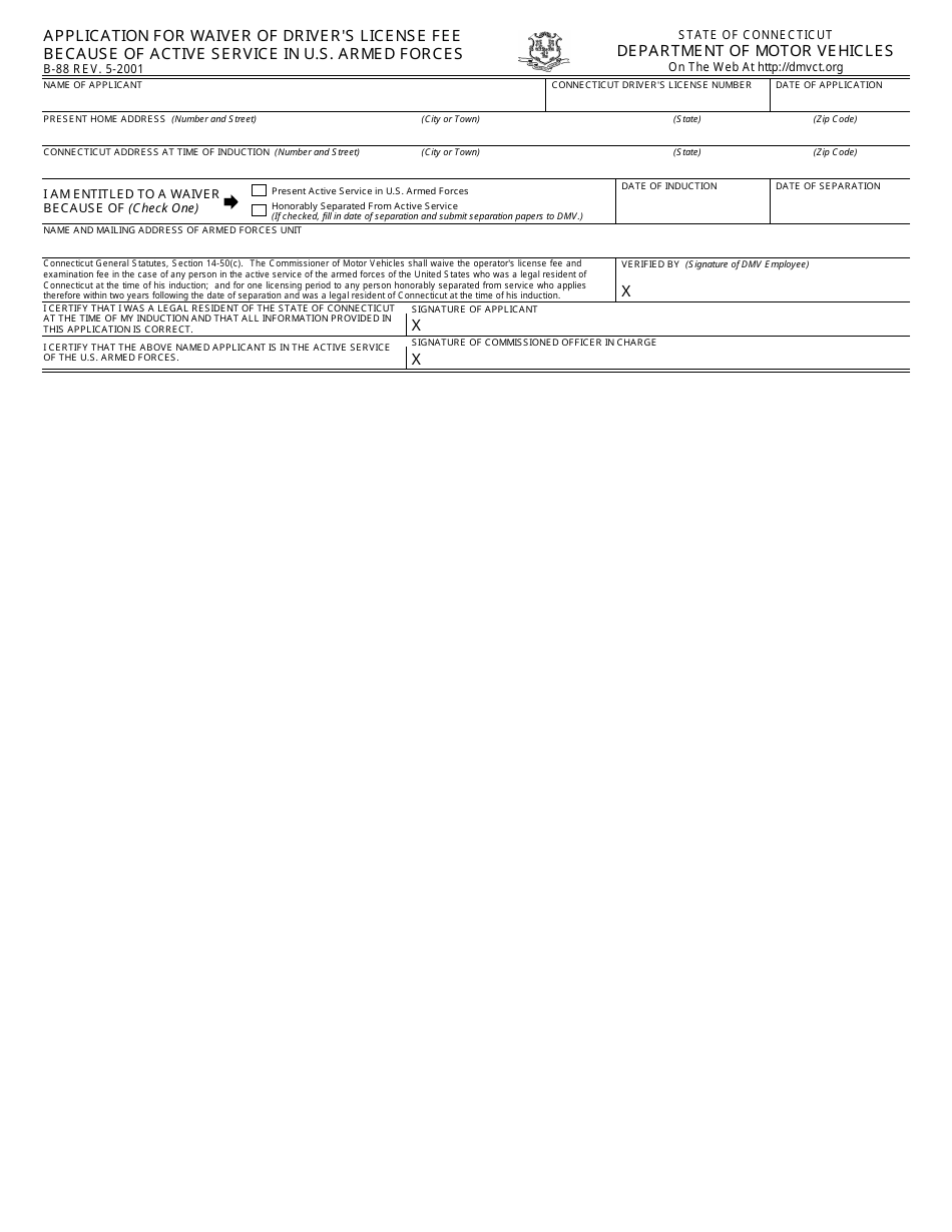 Form B88 - Fill Out, Sign Online and Download Fillable PDF, Connecticut ...