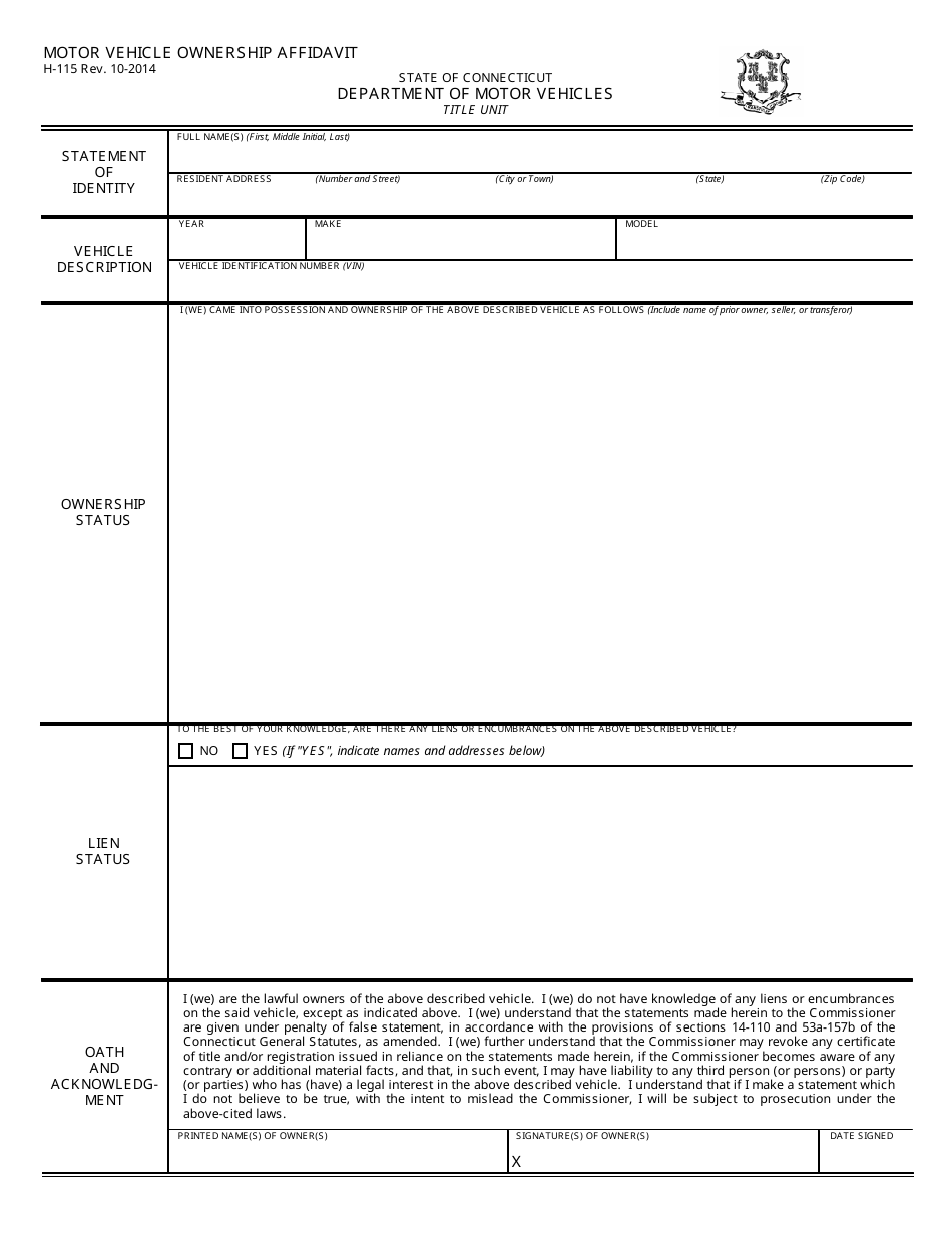 Form H-115 - Fill Out, Sign Online and Download Fillable PDF ...
