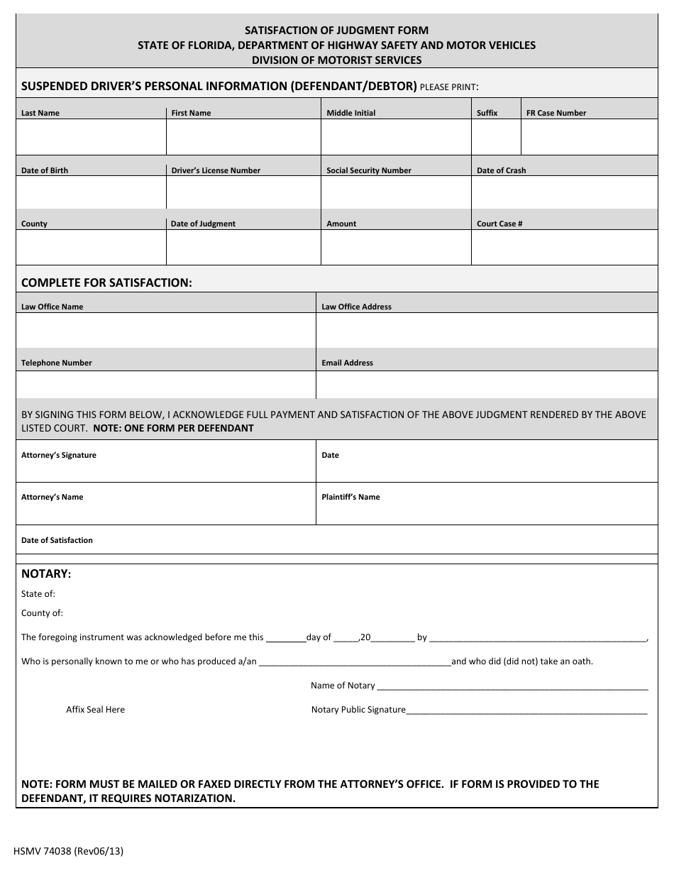 Form HSMV74038 - Fill Out, Sign Online and Download Fillable PDF ...