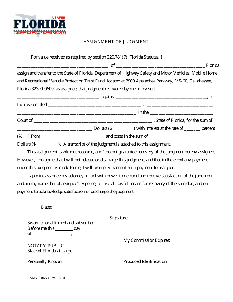 Form HSMV-81027 - Fill Out, Sign Online and Download Fillable PDF ...