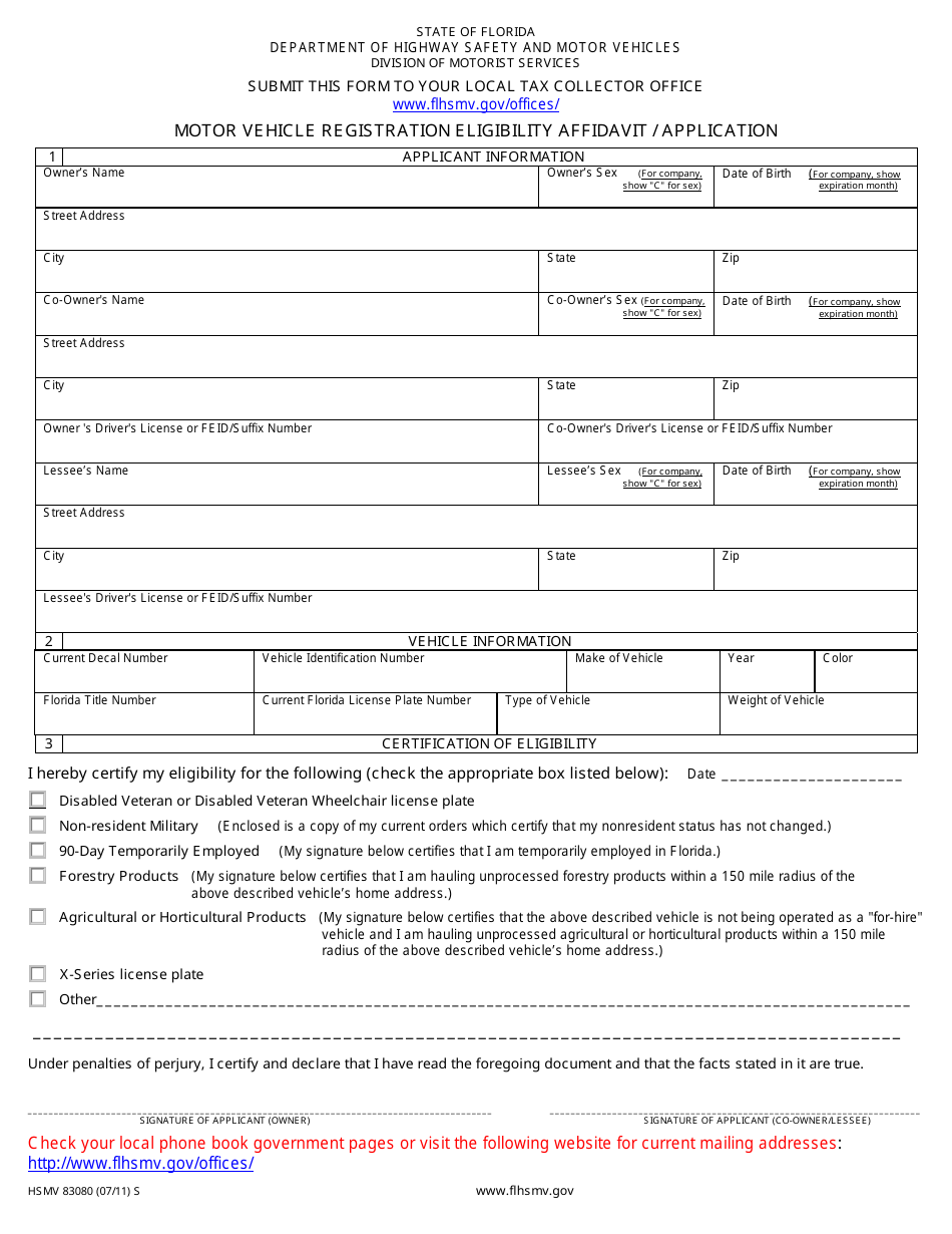 Form HSMV83080 - Fill Out, Sign Online and Download Fillable PDF ...