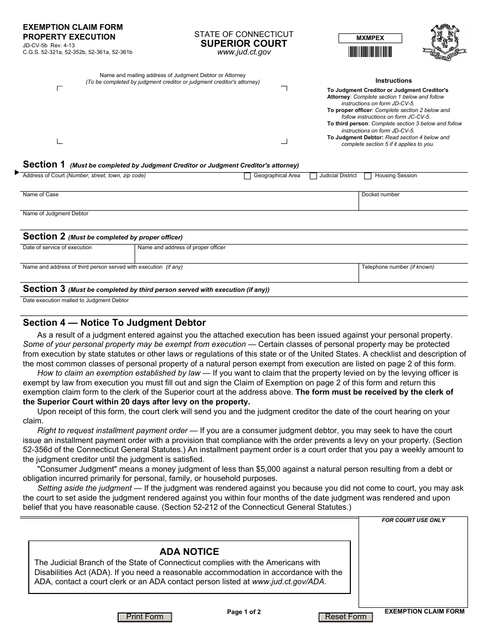 Form JD-CV-5B - Fill Out, Sign Online and Download Fillable PDF ...