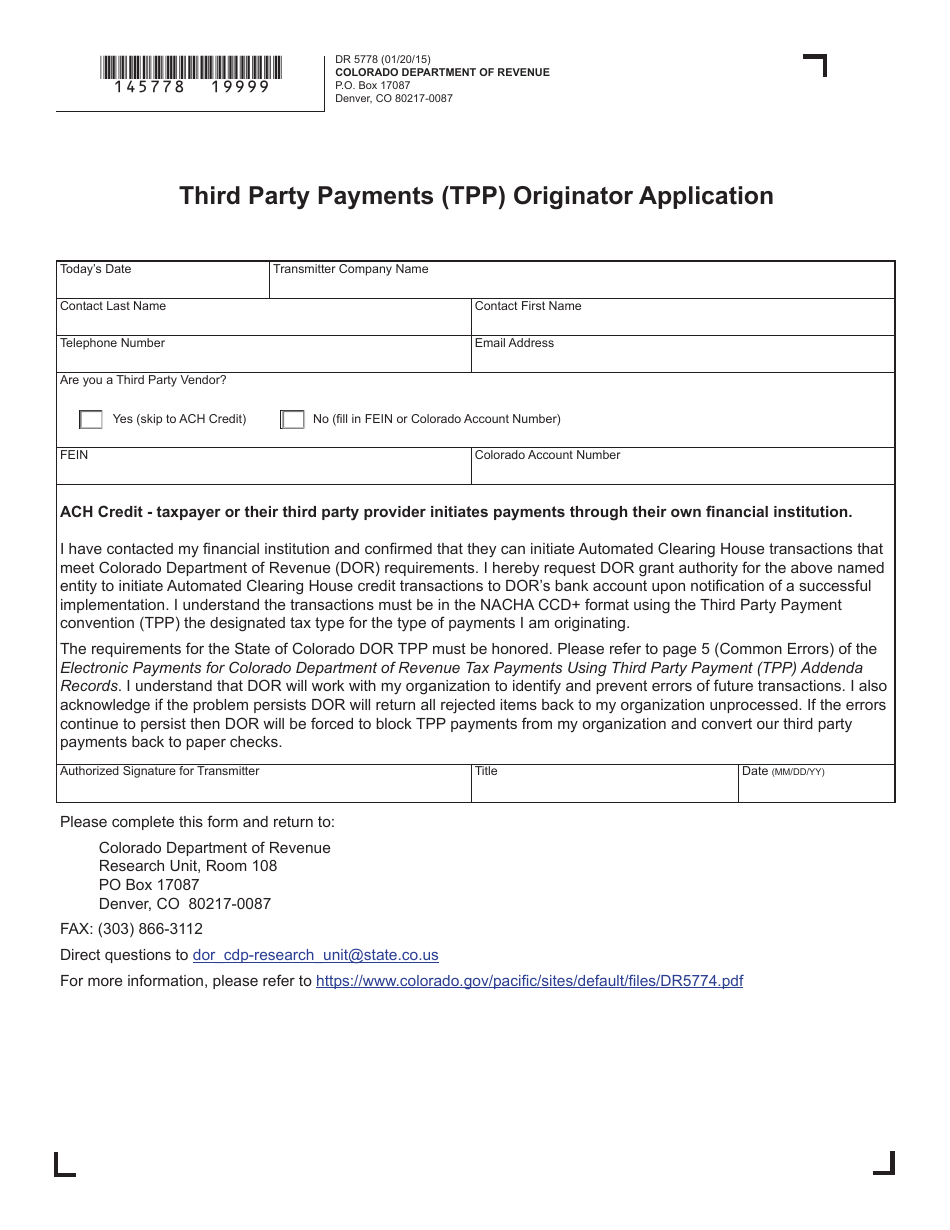 Form DR5778 - Fill Out, Sign Online and Download Fillable PDF, Colorado ...