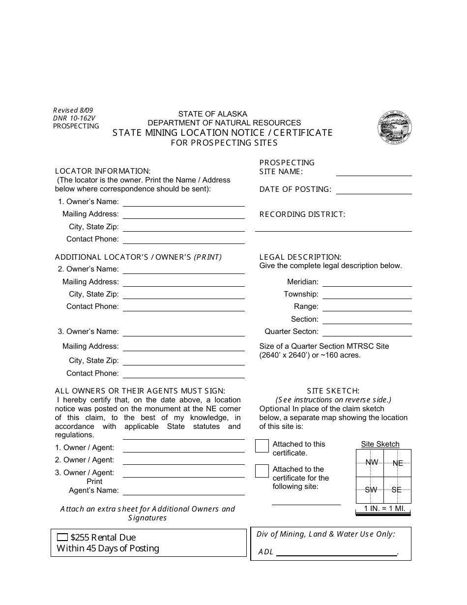 Form DNR10-162V Download Printable PDF or Fill Online State Mining ...