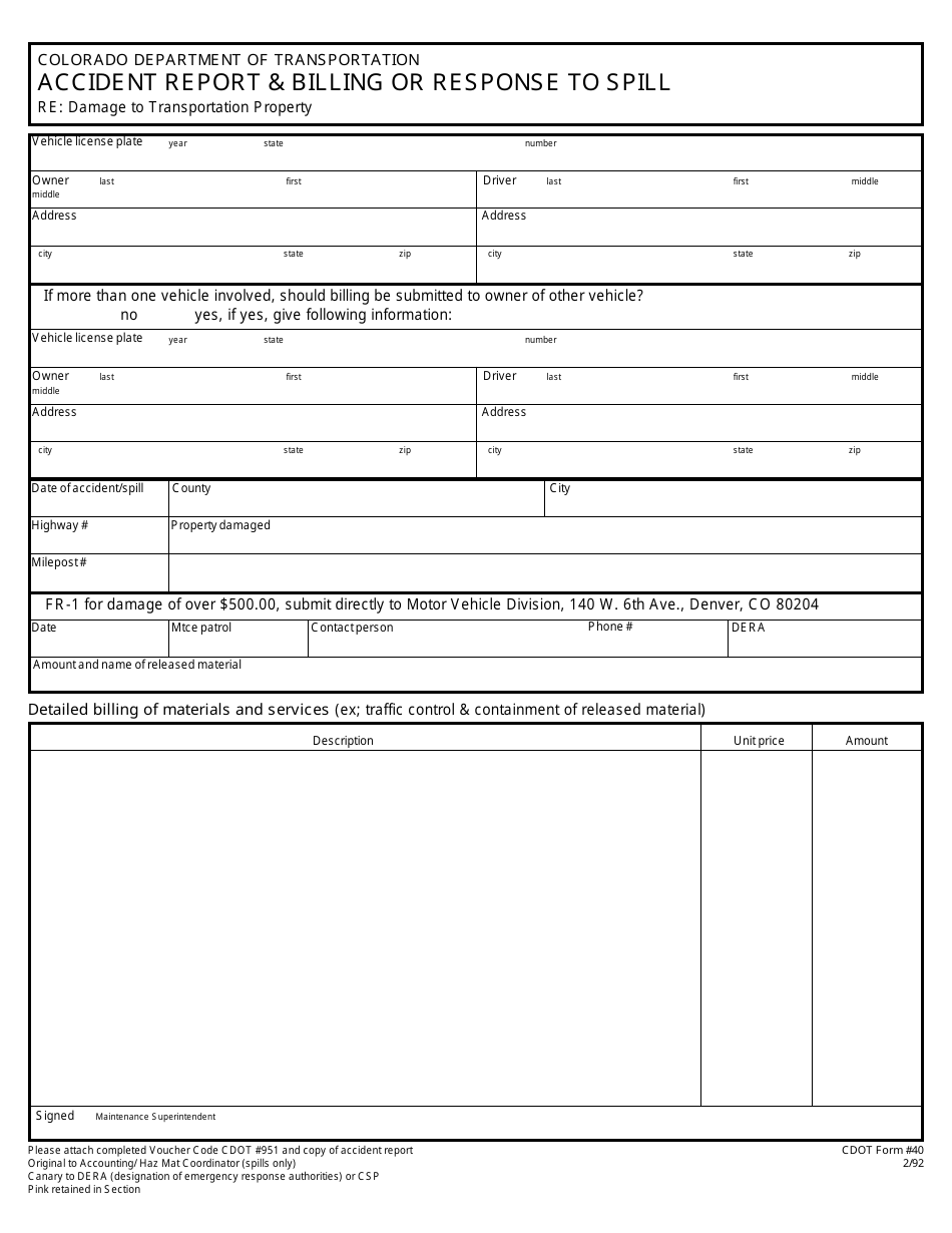 CDOT Form 40 - Fill Out, Sign Online and Download Printable PDF ...