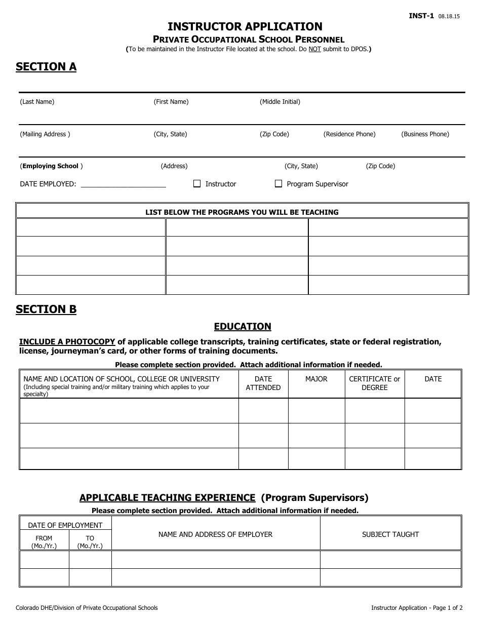 Form INST-1 - Fill Out, Sign Online and Download Printable PDF ...