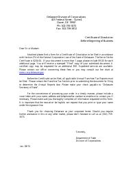 Delaware Short Form Certificate of Dissolution Before Beginning ...