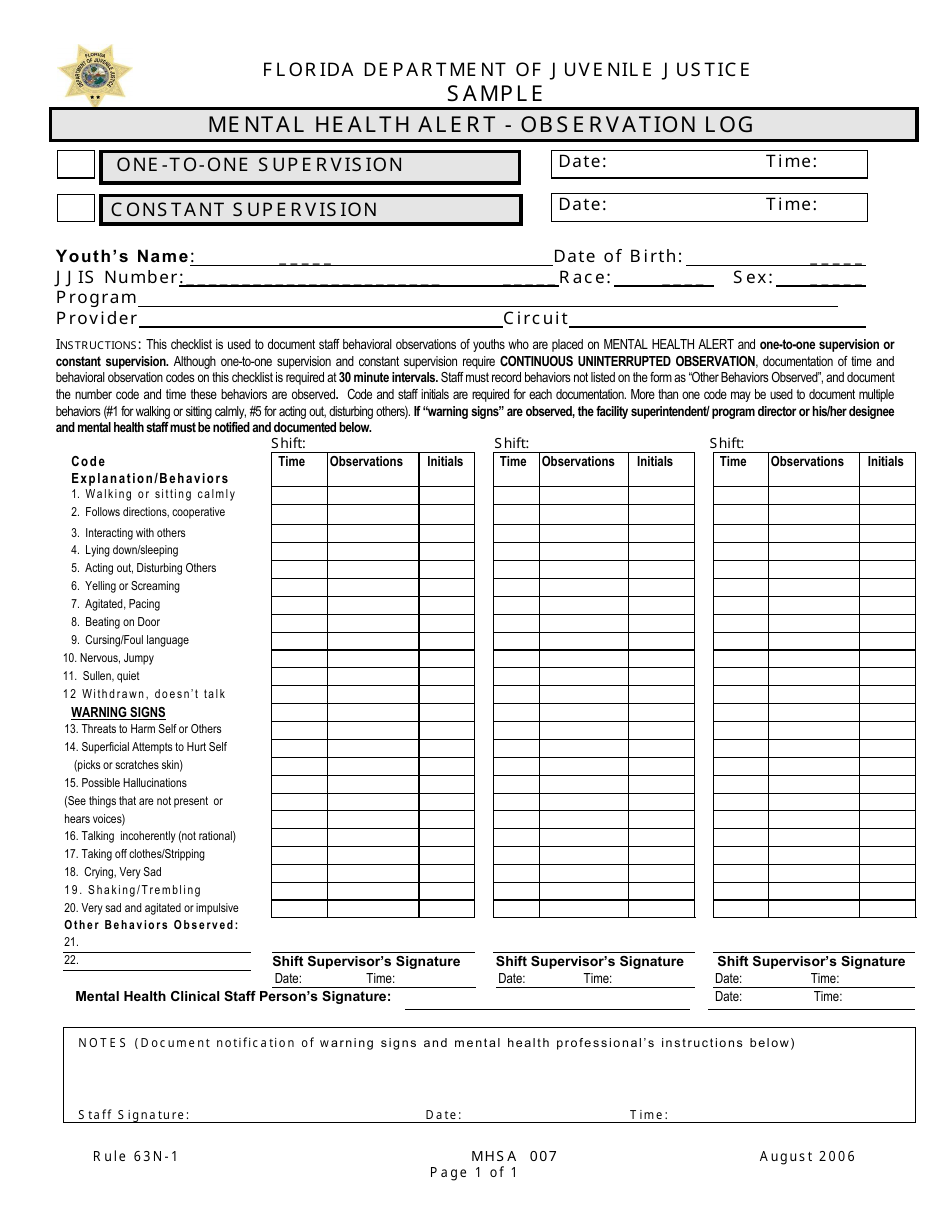 DJJ Form MHSA007 - Fill Out, Sign Online and Download Printable PDF ...