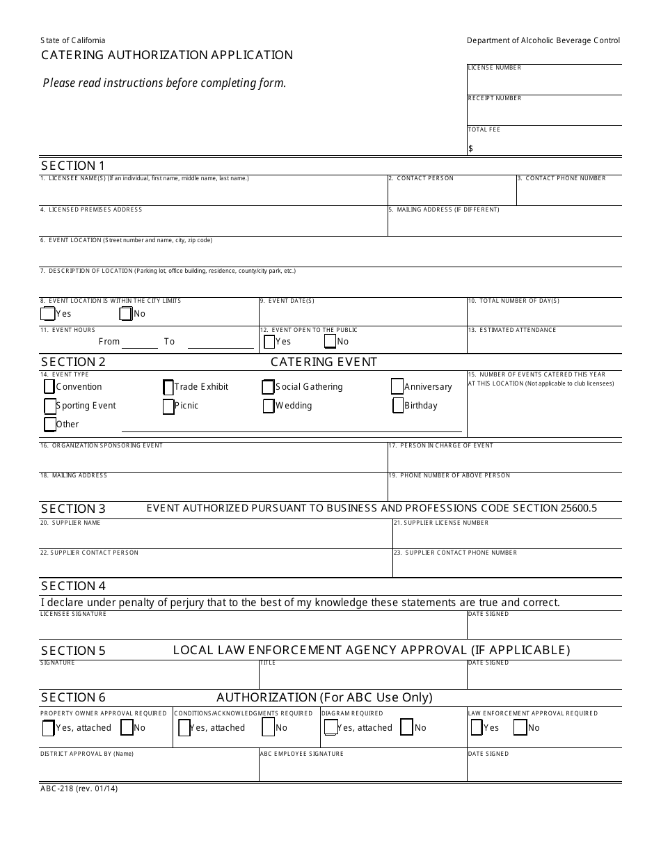 Form ABC-218 - Fill Out, Sign Online and Download Fillable PDF ...