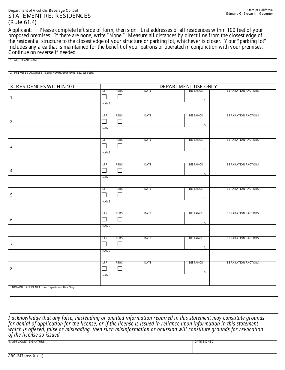 Form ABC-247 - Fill Out, Sign Online and Download Fillable PDF ...