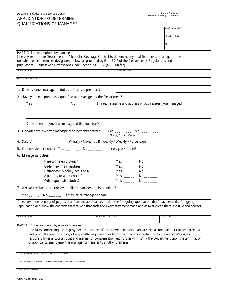 Form ABC-405M - Fill Out, Sign Online and Download Fillable PDF ...
