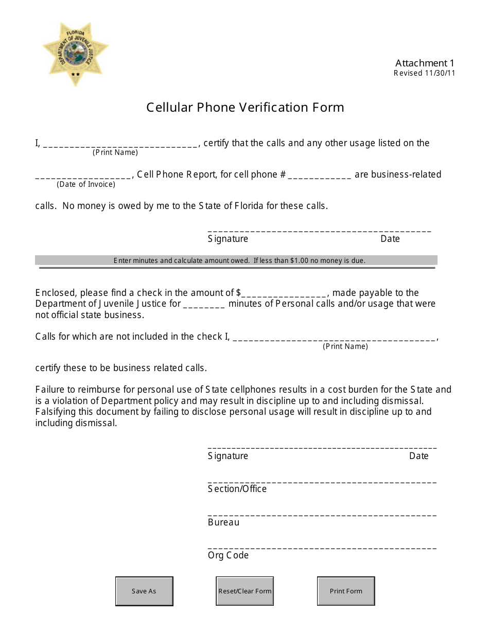 Florida Cellular Phone Verification Form - Fill Out, Sign Online and ...