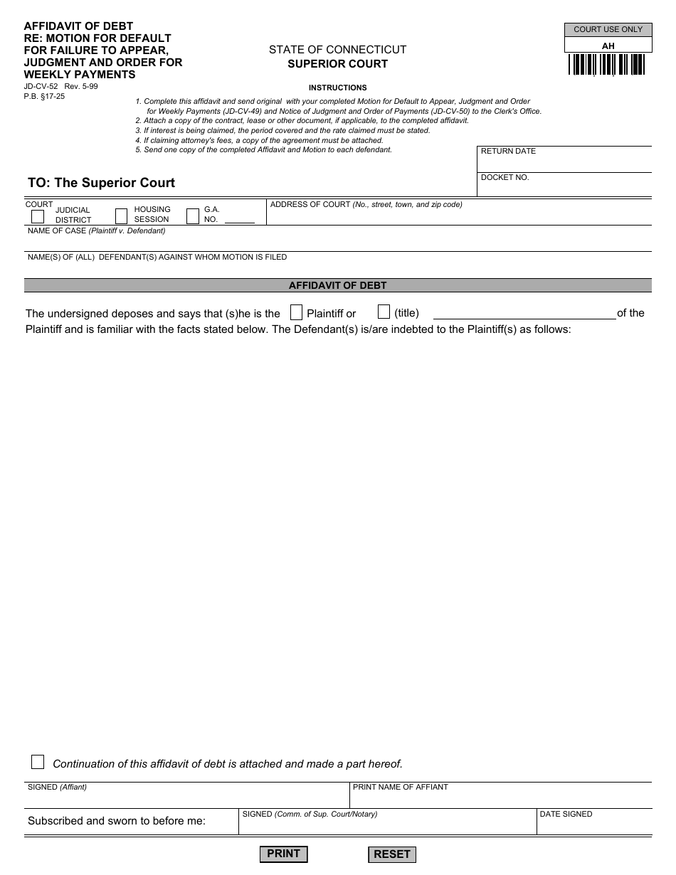 Form JD-CV-52 - Fill Out, Sign Online and Download Fillable PDF ...