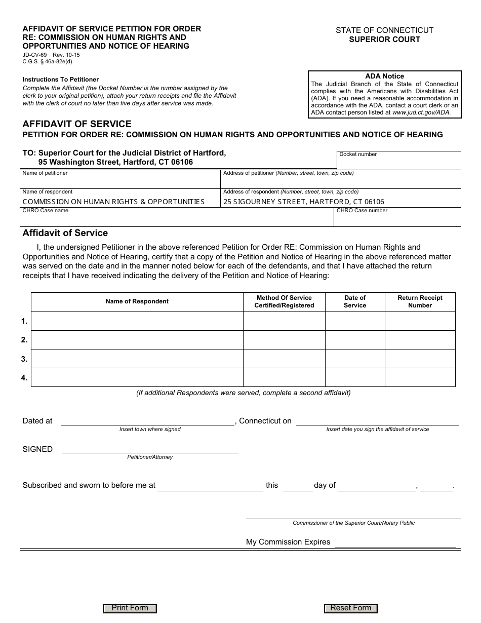 Form JD-CV-69 - Fill Out, Sign Online and Download Fillable PDF ...
