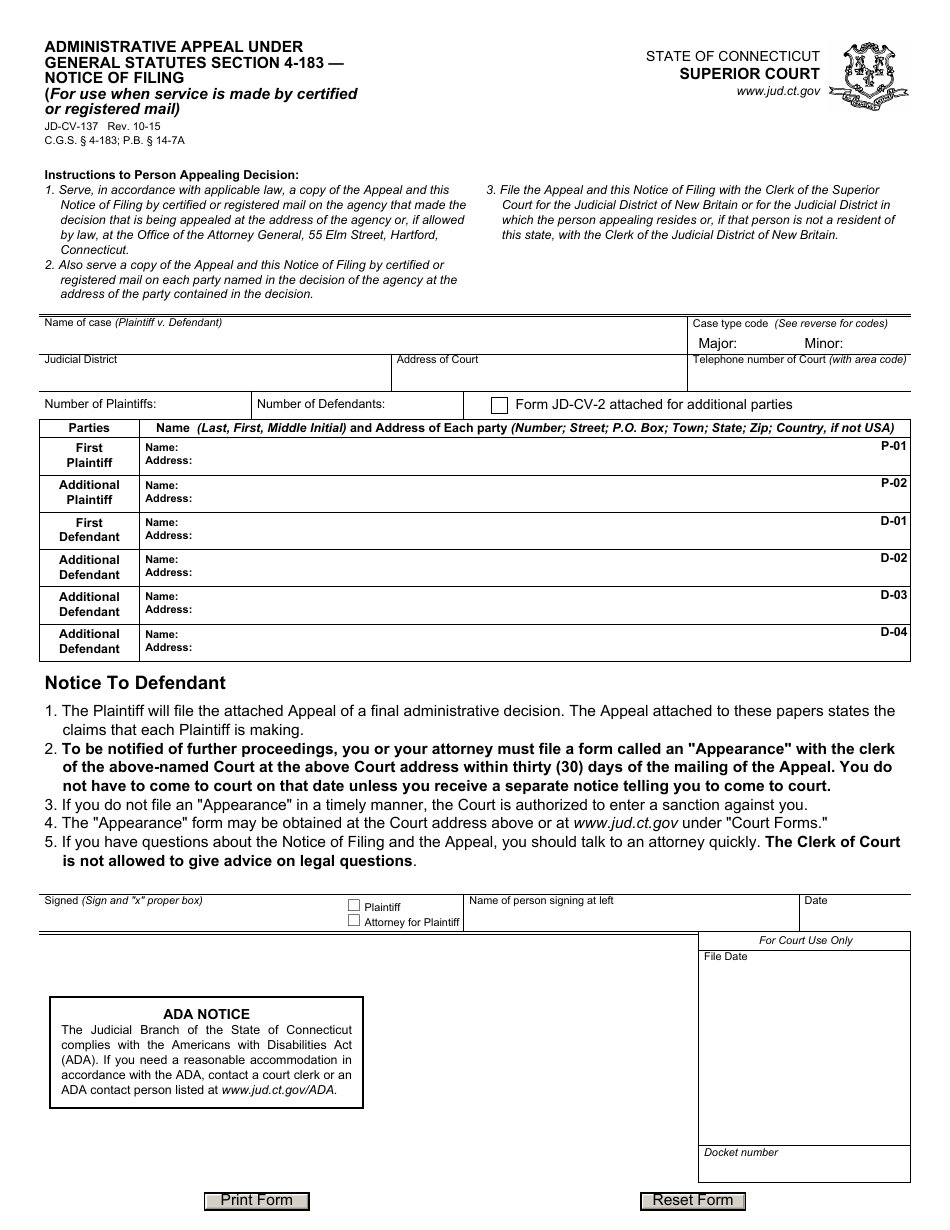 Form JD-CV-137 - Fill Out, Sign Online and Download Fillable PDF ...