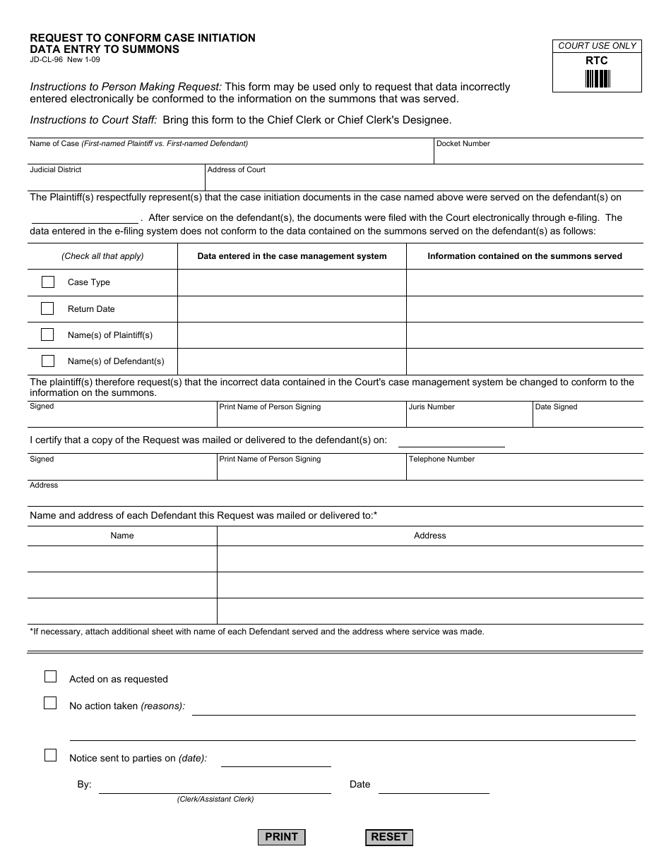Form JD-CL-96 - Fill Out, Sign Online and Download Fillable PDF ...
