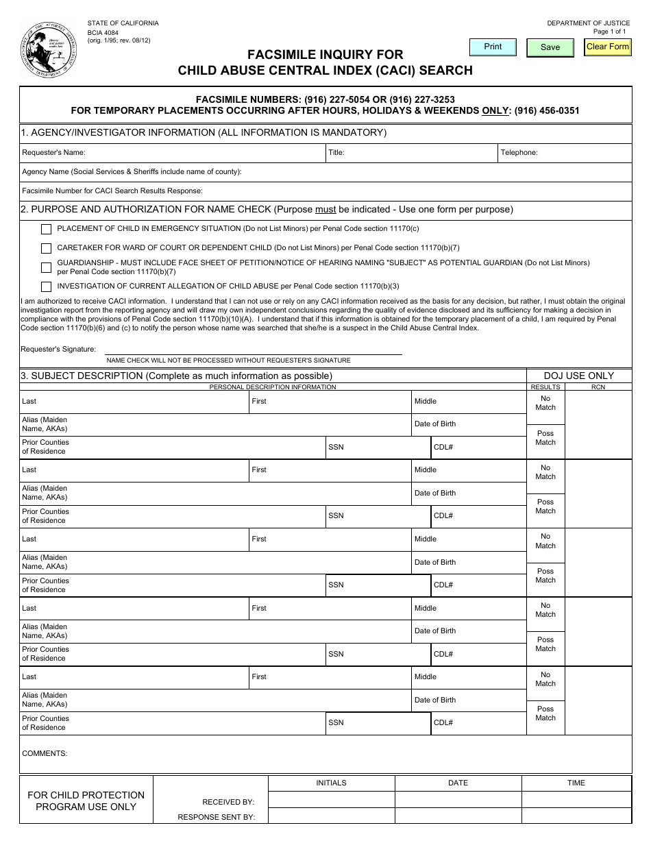 Form BCIA4084 - Fill Out, Sign Online and Download Fillable PDF ...