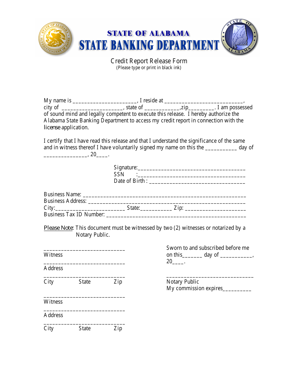 Alabama Credit Report Release Form - Fill Out, Sign Online and Download ...