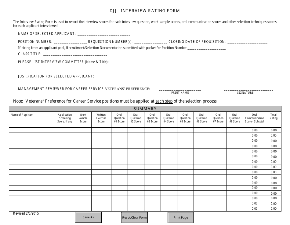 Florida Interview Rating Form - Fill Out, Sign Online and Download PDF ...