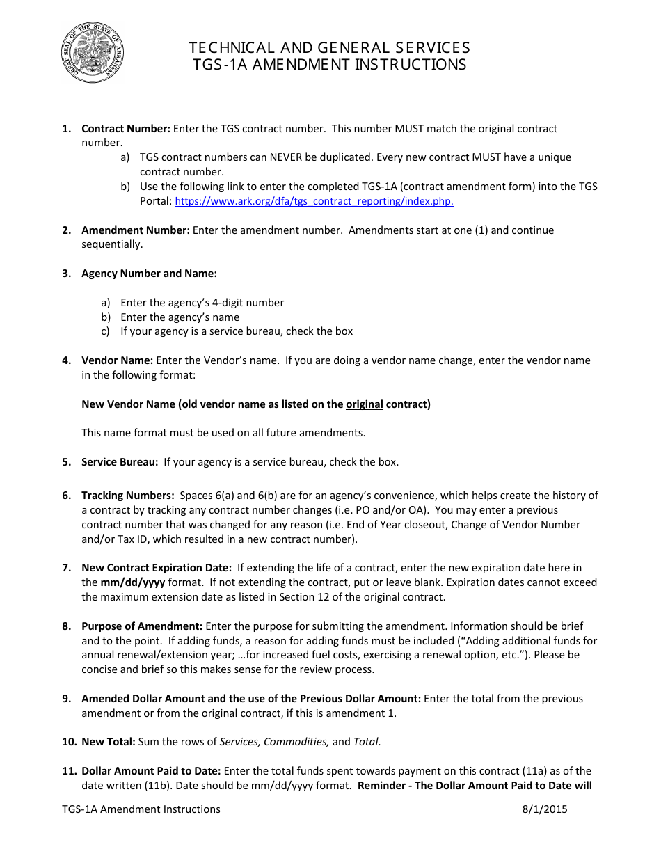 Download Instructions for Form TGS-1A Amendment to Technical and ...