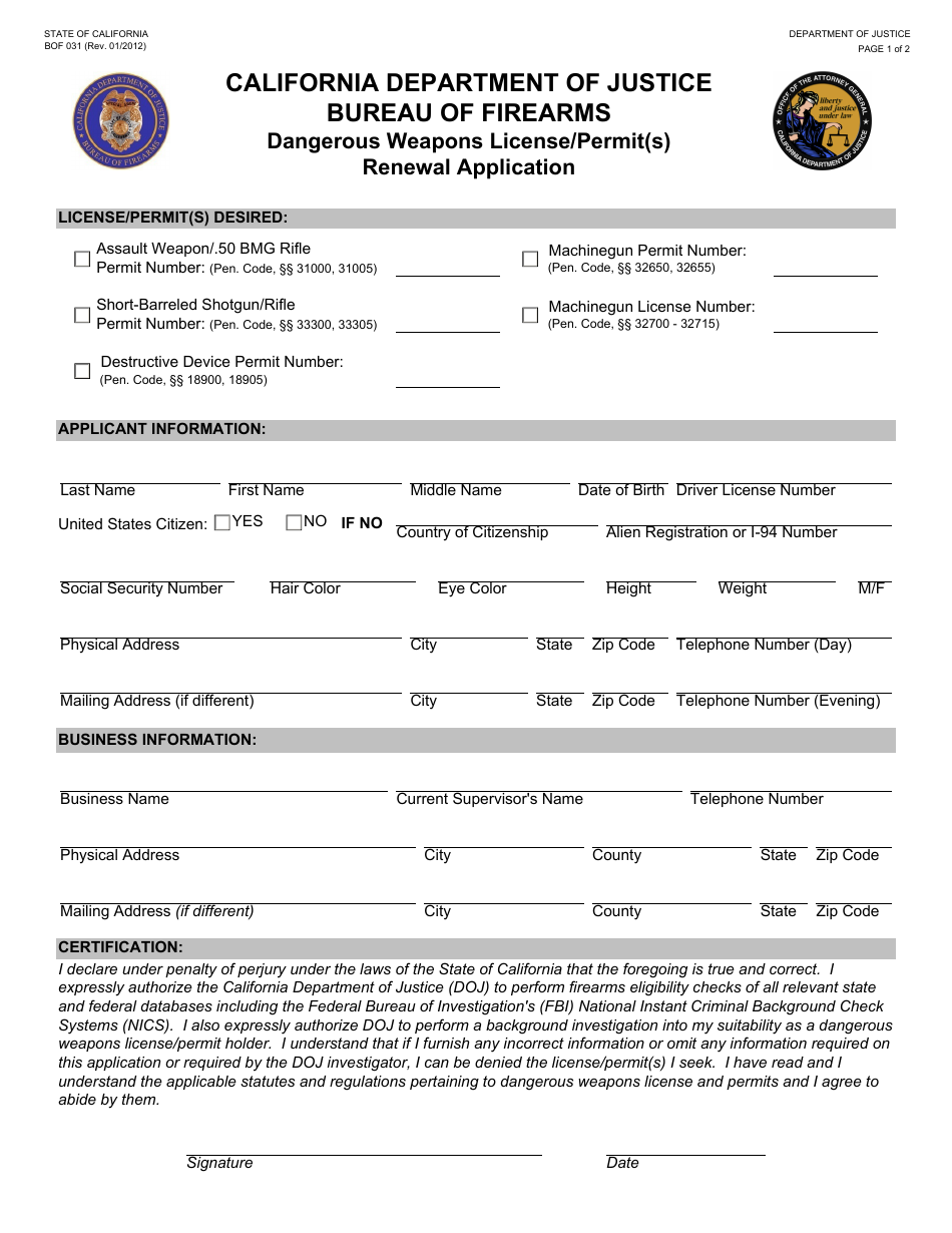 Form BOF031 - Fill Out, Sign Online and Download Fillable PDF ...