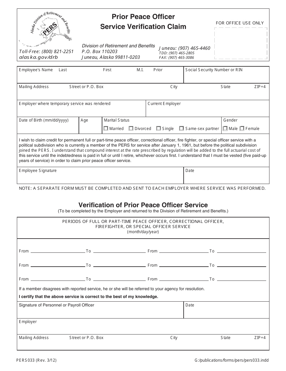 Form PERS033 - Fill Out, Sign Online and Download Fillable PDF, Alaska ...