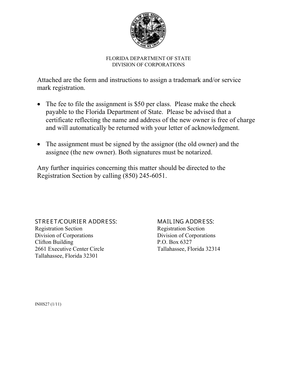 Form INHS27 - Fill Out, Sign Online and Download Fillable PDF, Florida ...