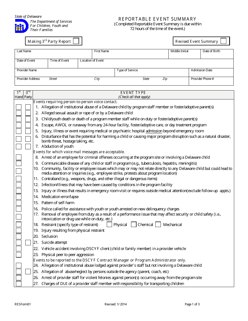 Delaware Reportable Event Summary Form - Fill Out, Sign Online and ...