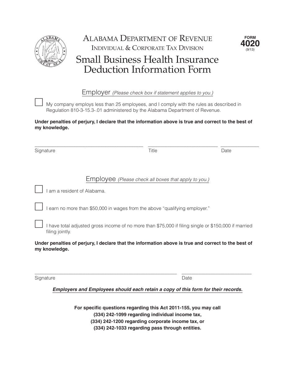 Form 4020 - Fill Out, Sign Online and Download Fillable PDF, Alabama ...