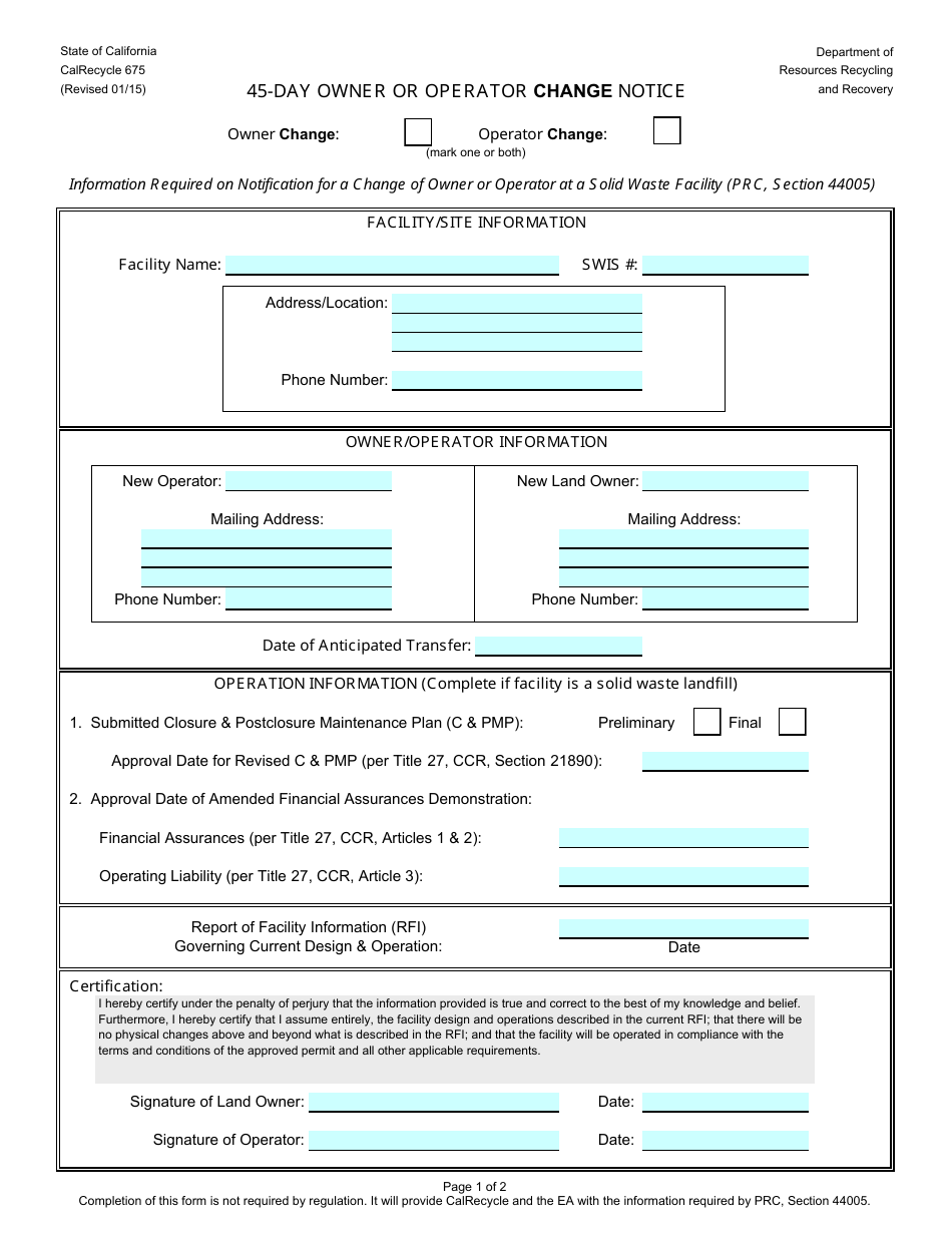 Form CalRecycle675 - Fill Out, Sign Online and Download Fillable PDF ...