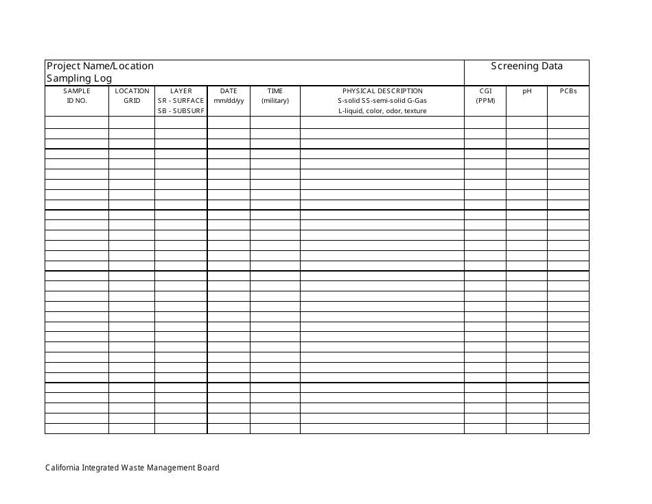 California Sampling Log - Fill Out, Sign Online and Download PDF ...