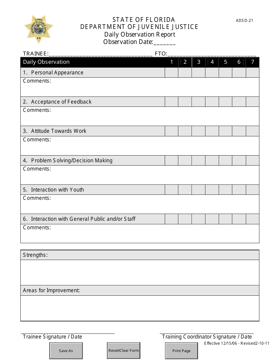 DJJ Form ADSD-21 - Fill Out, Sign Online and Download Fillable PDF ...